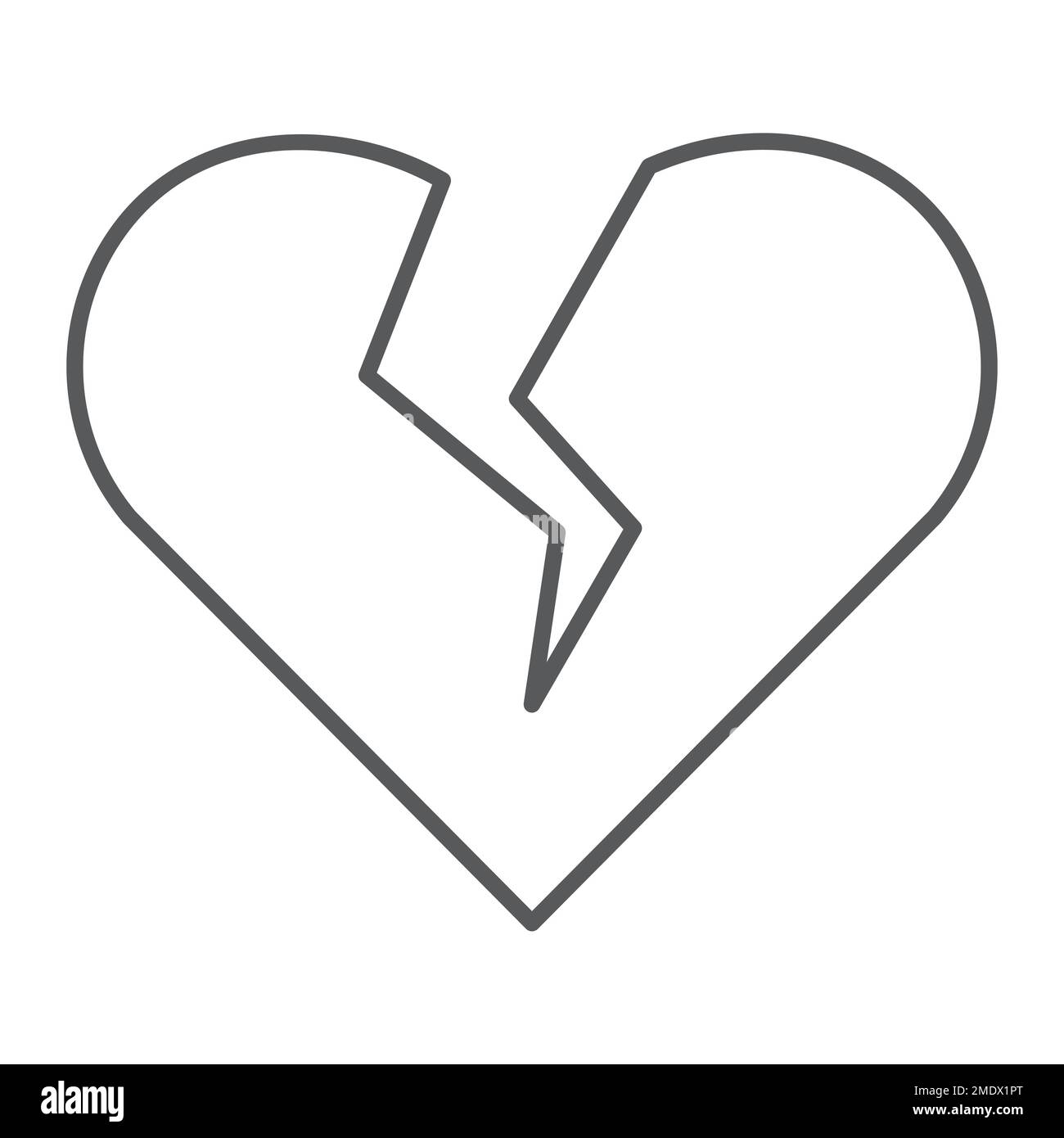 Broken heart thin line icon, valentine and relationship, sad love sign ...