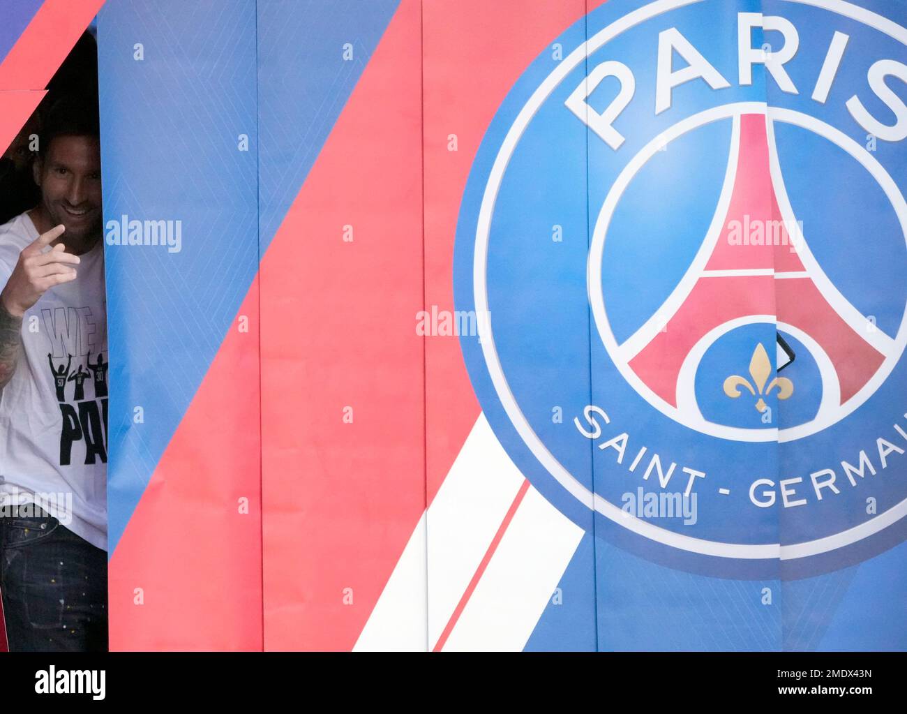 PSG's Lionel Messi smiles during players presentation before the French ...