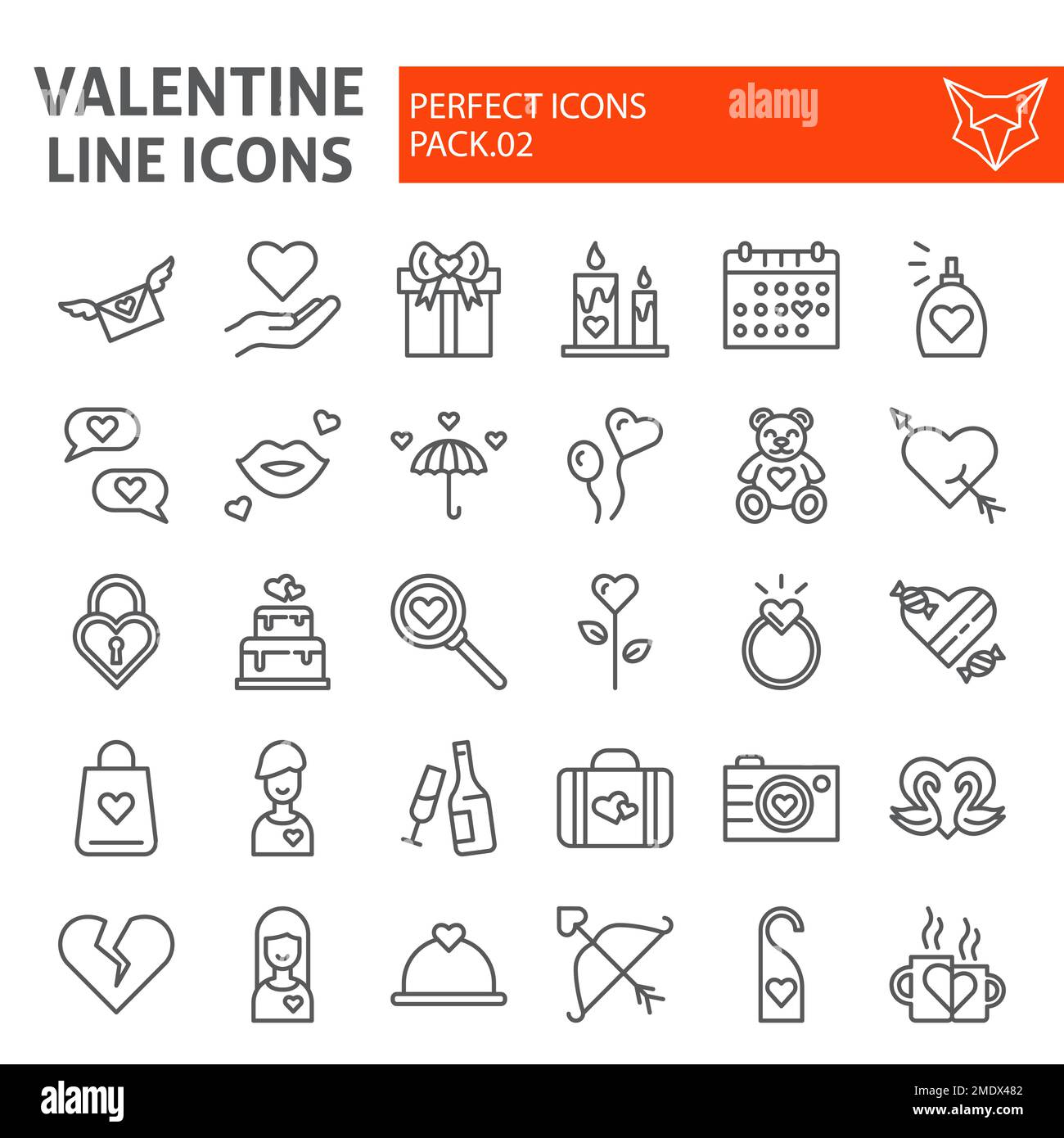 Valentines day line icon set, romance symbols collection, vector sketches, logo illustrations ...
