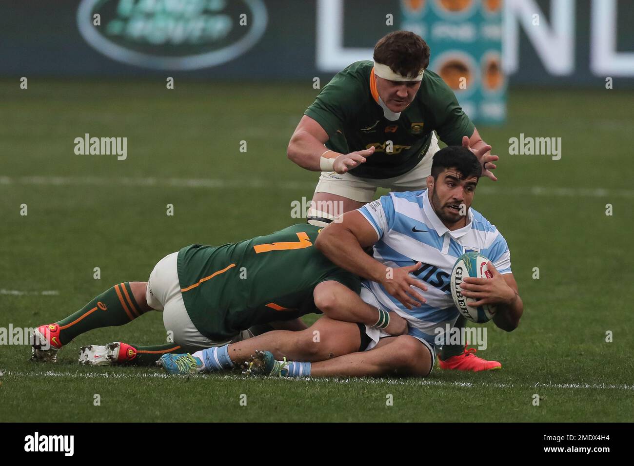 Rodrigo Bruni of Argentina is tackled by Kwagga Smith of South Africa ...