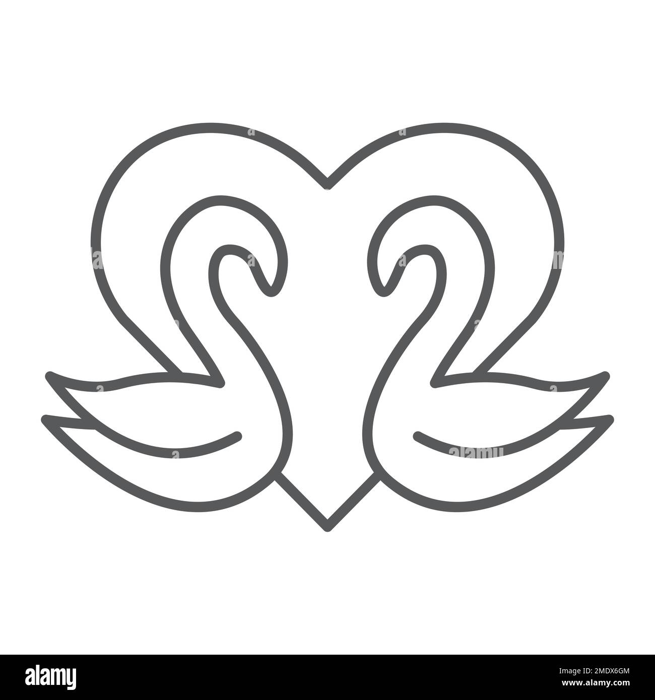 Swans thin line icon, romance and love, swans and heart sign, vector ...