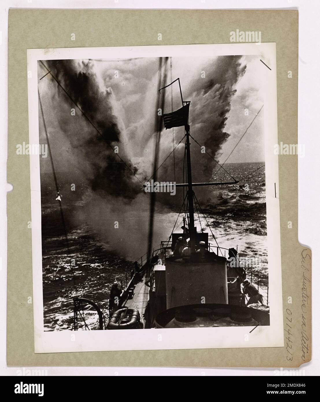 A Coast Guard ship drops a depth charge as part of an anti-submarine ...