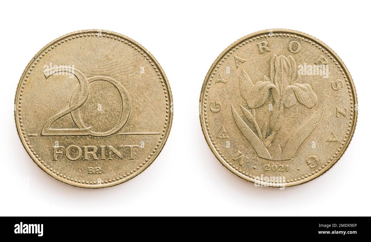 Front and back of a hungarian 20 forint coin from 2021 side by side ...