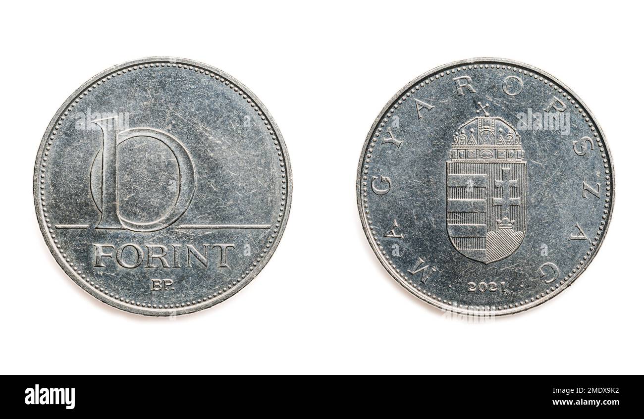 Front and back of a hungarian 10 forint coin from 2021 side by side ...