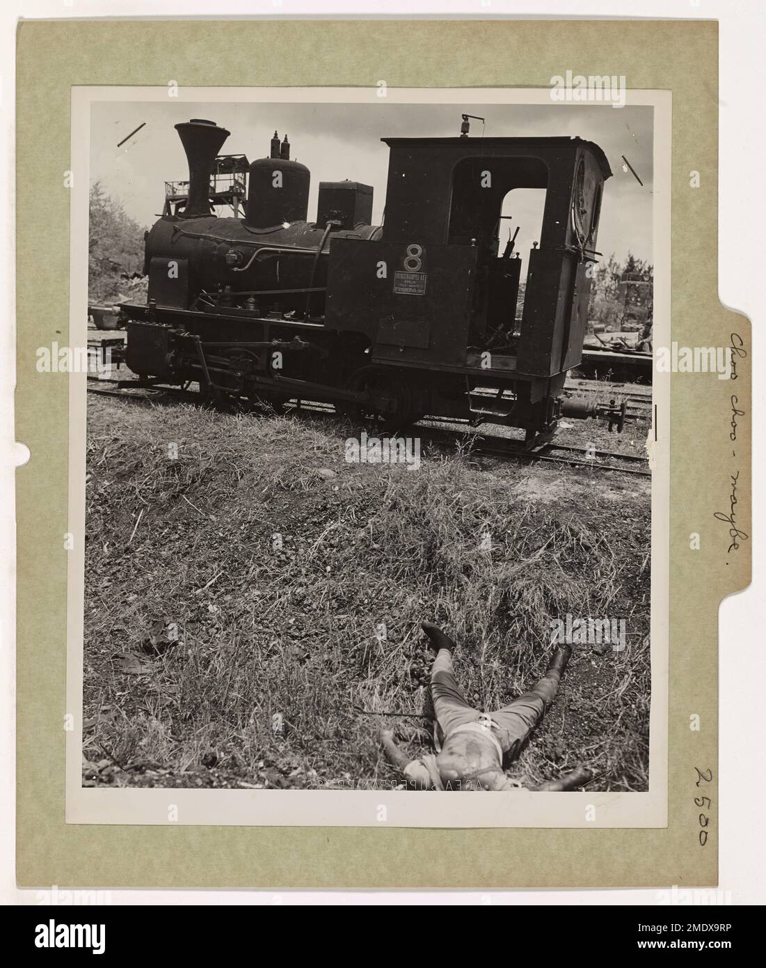 This photograph shows a captured Japanese locomotive on Saipan, taken ...