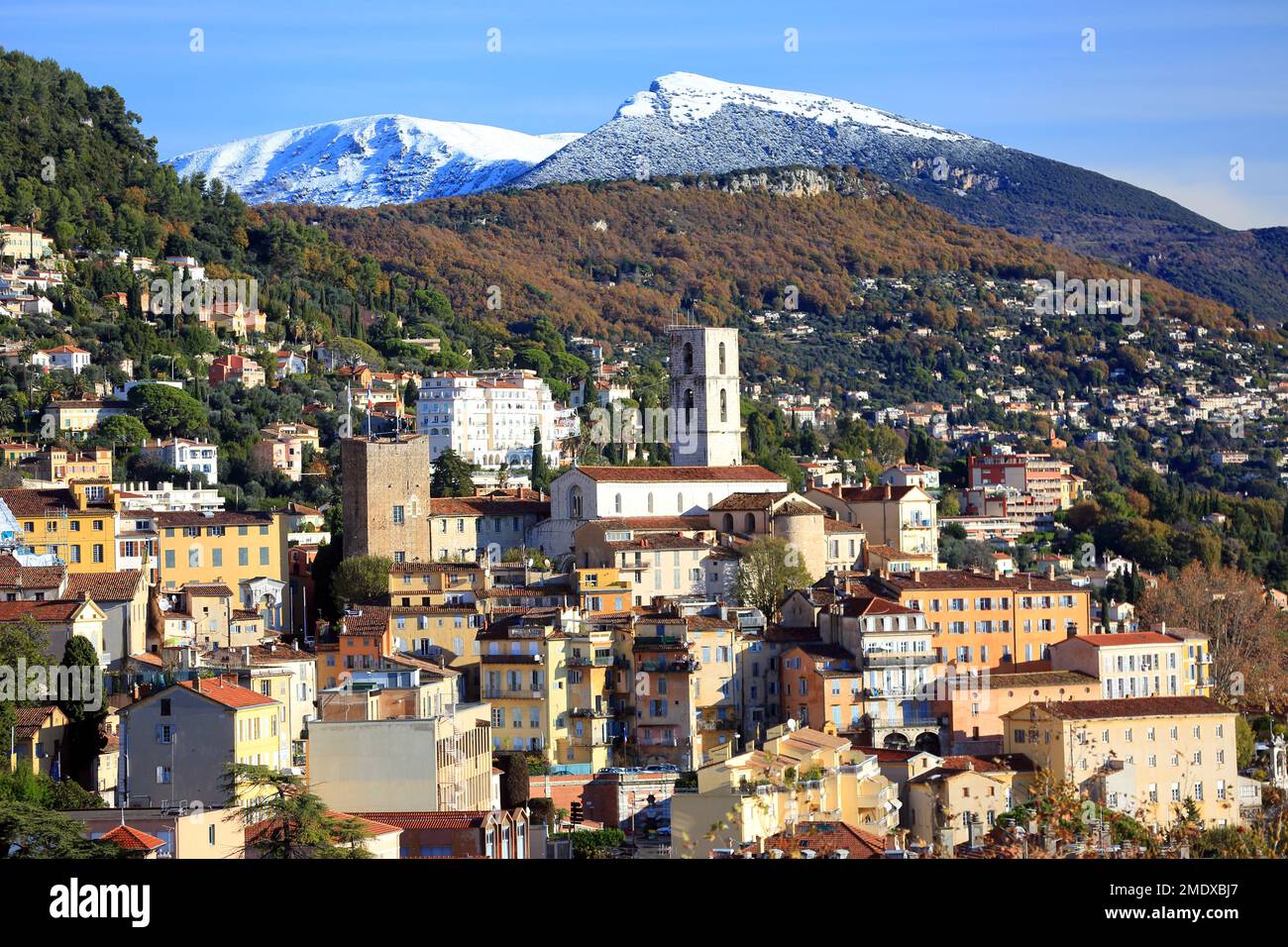 Grasse with snowed mountain, Alpes Maritimes, Cote d'Azur, French ...