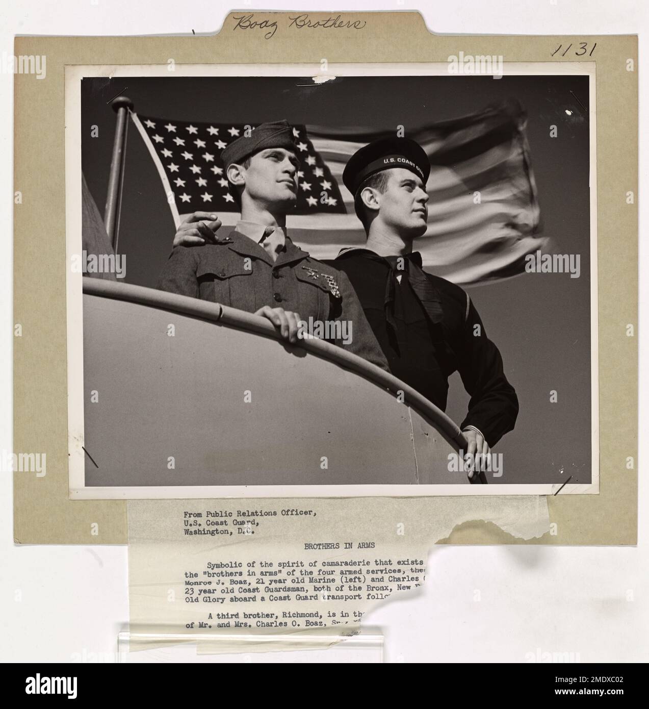 Monroe J. Boaz, a U.S. Marine, and his brother Charles O. Boaz Jr., a U.S. Coast Guardsman ...