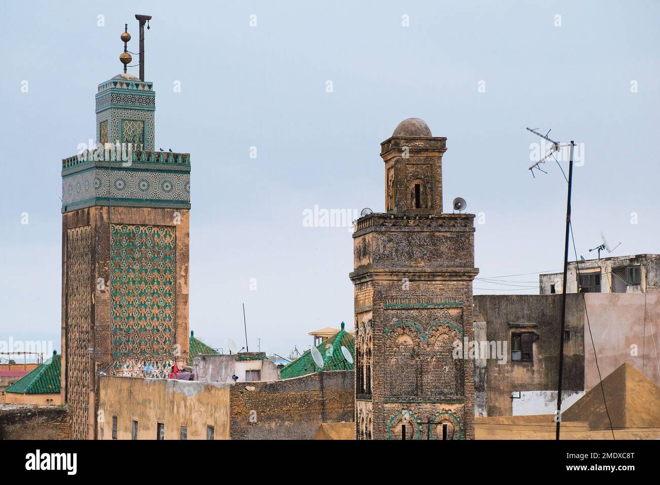 Fez, Morocco - minarets of Bou Inania Madrasa in ancient Fes el Bali ...
