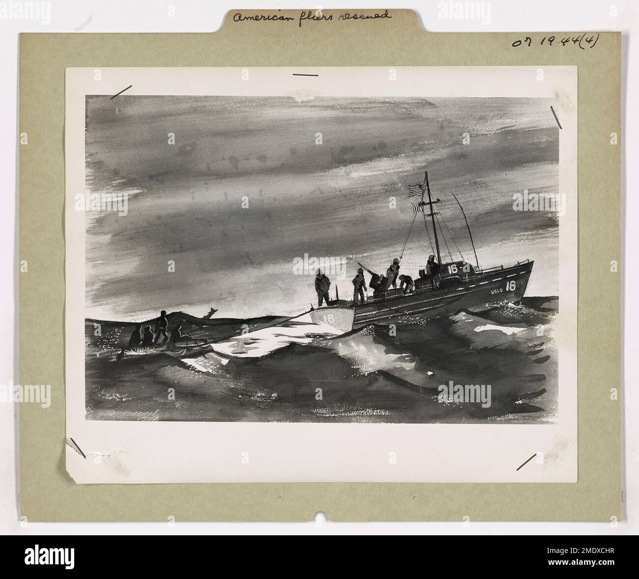 This image, painted by Coast Guardsman Russell S. Dickerson, shows the ...