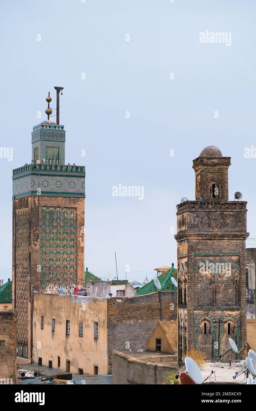 Fez, Morocco - minarets of Bou Inania Madrasa in ancient Fes el Bali ...