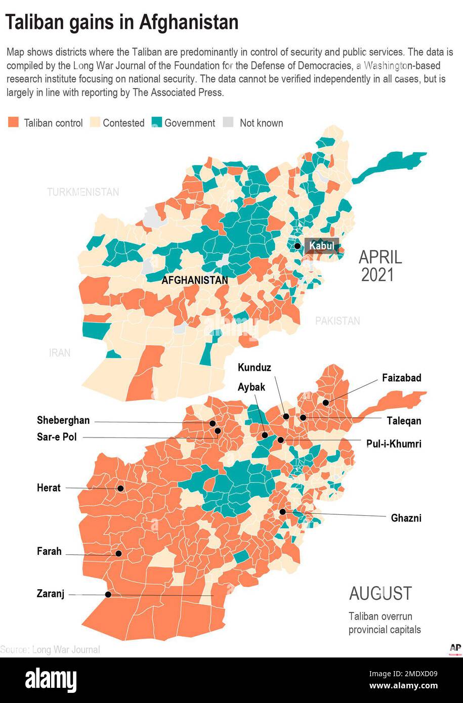 Map shows areas controlled by Taliban Stock Photo - Alamy