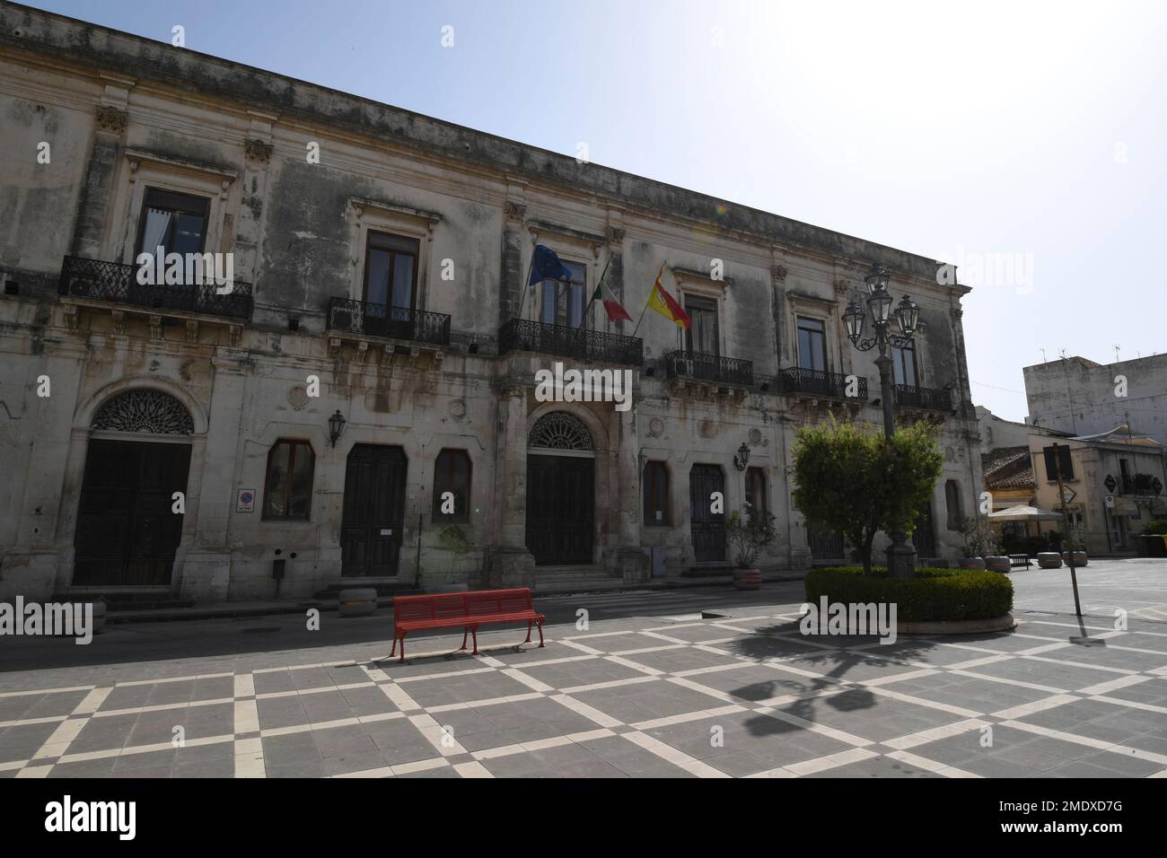 A view of the deserted square of Floridia, Sicily, Italy, Thursday, Aug ...