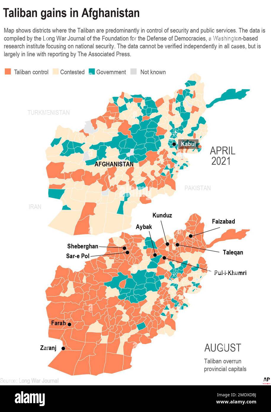 Map shows areas controlled by Taliban Stock Photo - Alamy