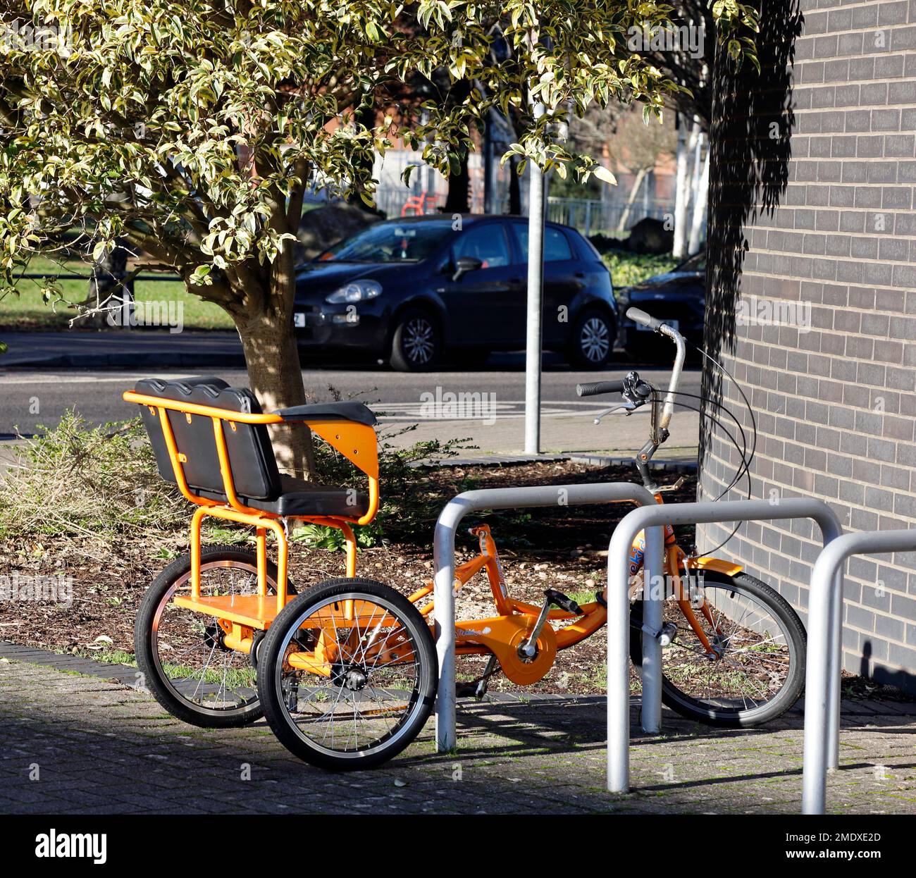 Yellow tricycle, Cardiff Bay taken January 2023. cym Stock Photo - Alamy