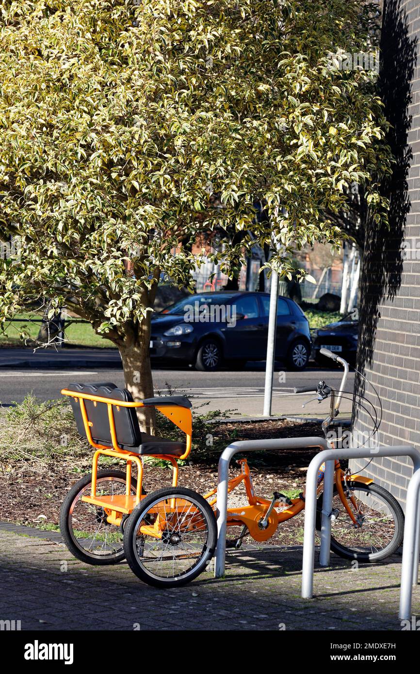 Yellow tricycle, Cardiff Bay taken January 2023. cym Stock Photo - Alamy