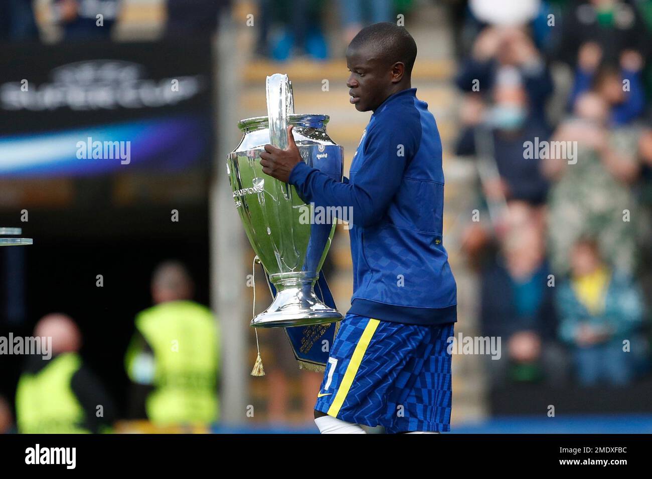 Chelsea's N'Golo Kante carries the Champions League trophy before the ...