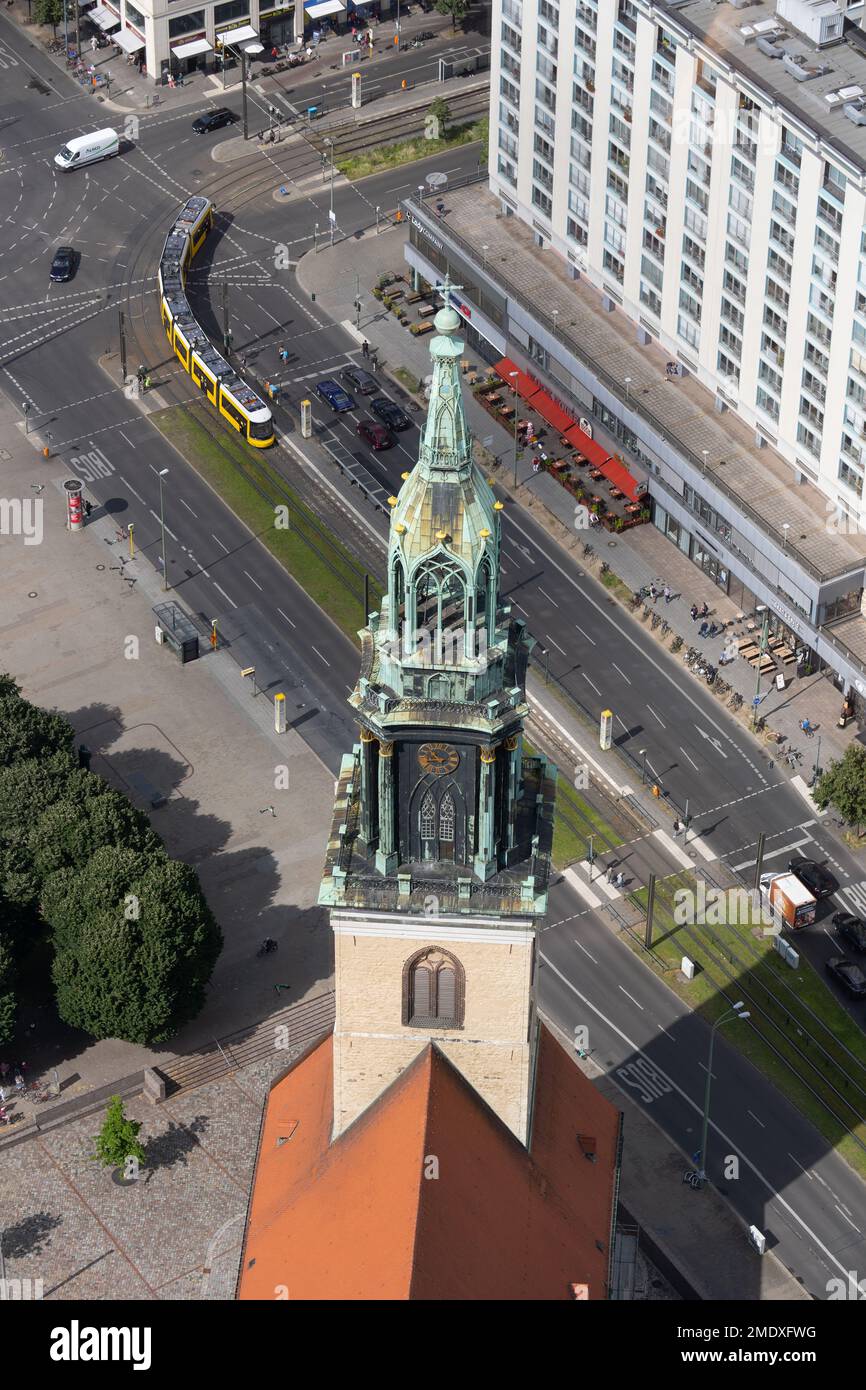 Tower of St. Mary Church (German: Marienkirche) aerial view in Berlin ...