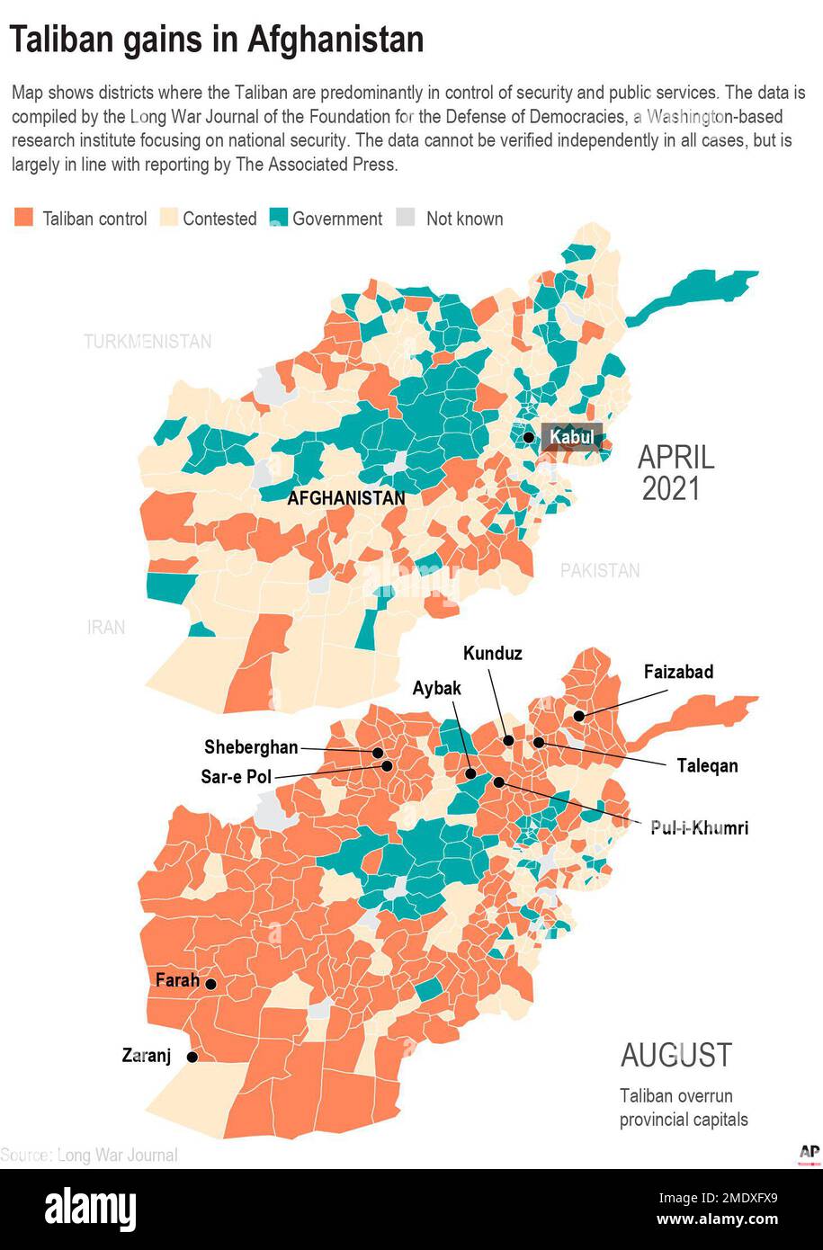 Map shows areas controlled by Taliban Stock Photo - Alamy