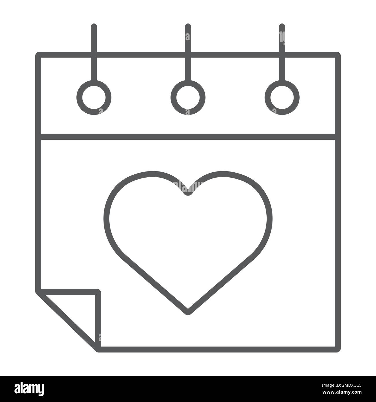 Valentines day calendar thin line icon, february and celebration, love ...