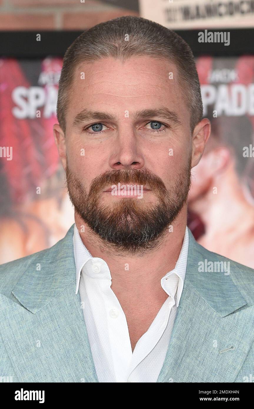 Stephen Amell arrives at the premiere of "Heels" on Tuesday, Aug. 10 ...