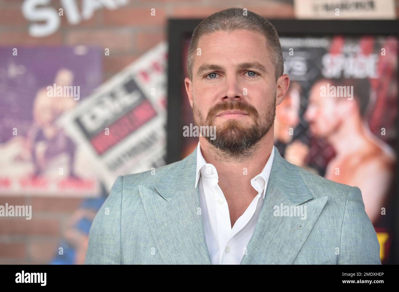 Stephen Amell arrives at the premiere of "Heels" on Tuesday, Aug. 10 ...