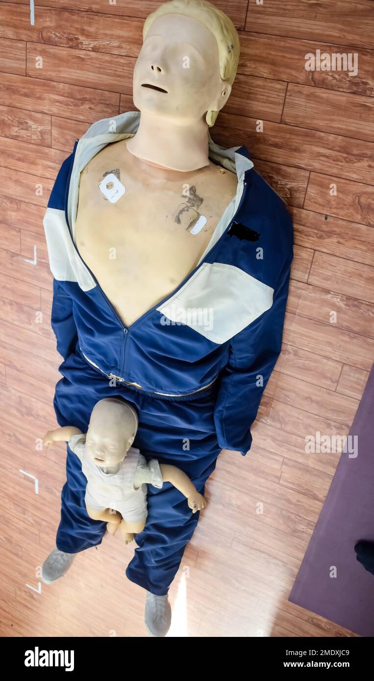 Human dummy lies on the floor during first Aid Training ...