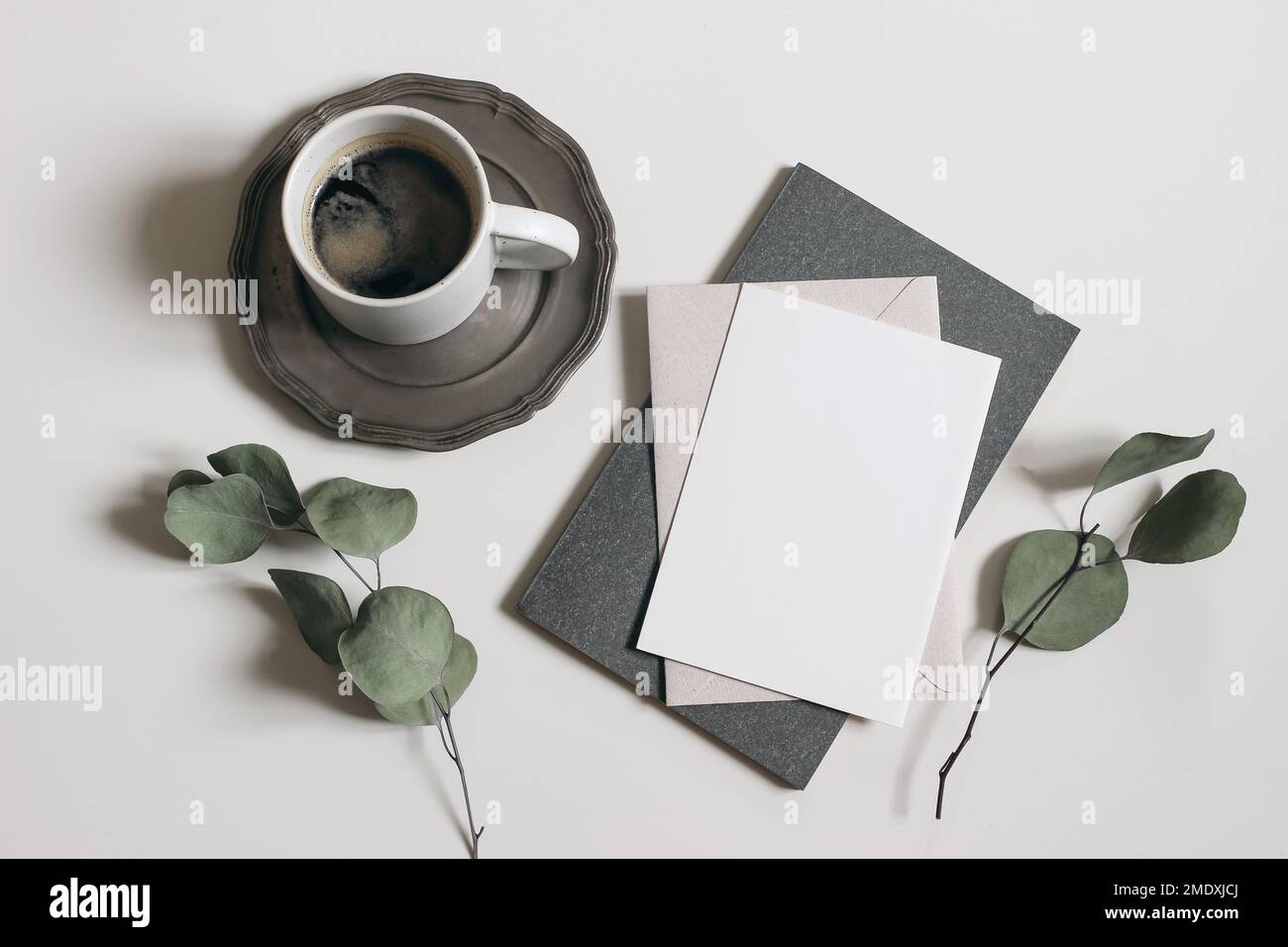 Moody breakfast still life, stationery. Blank greeting card, invitation ...