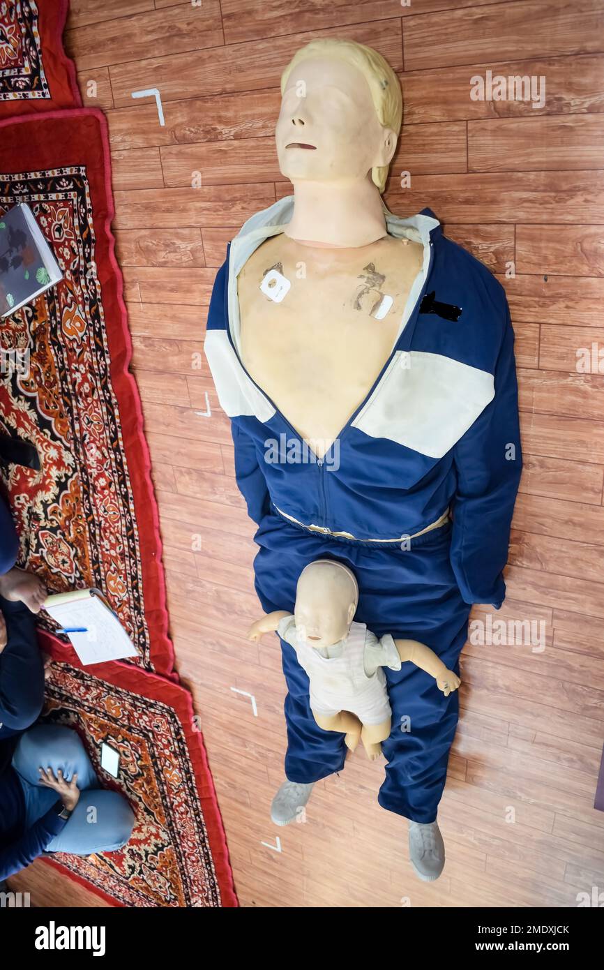 Human dummy lies on the floor during first Aid Training ...