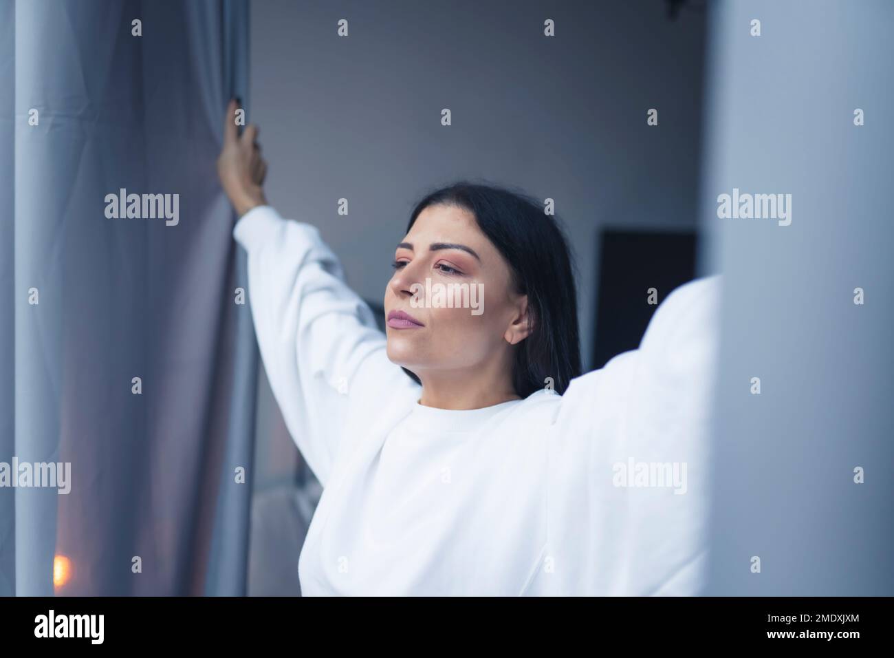 Open window white curtain hi-res stock photography and images - Alamy