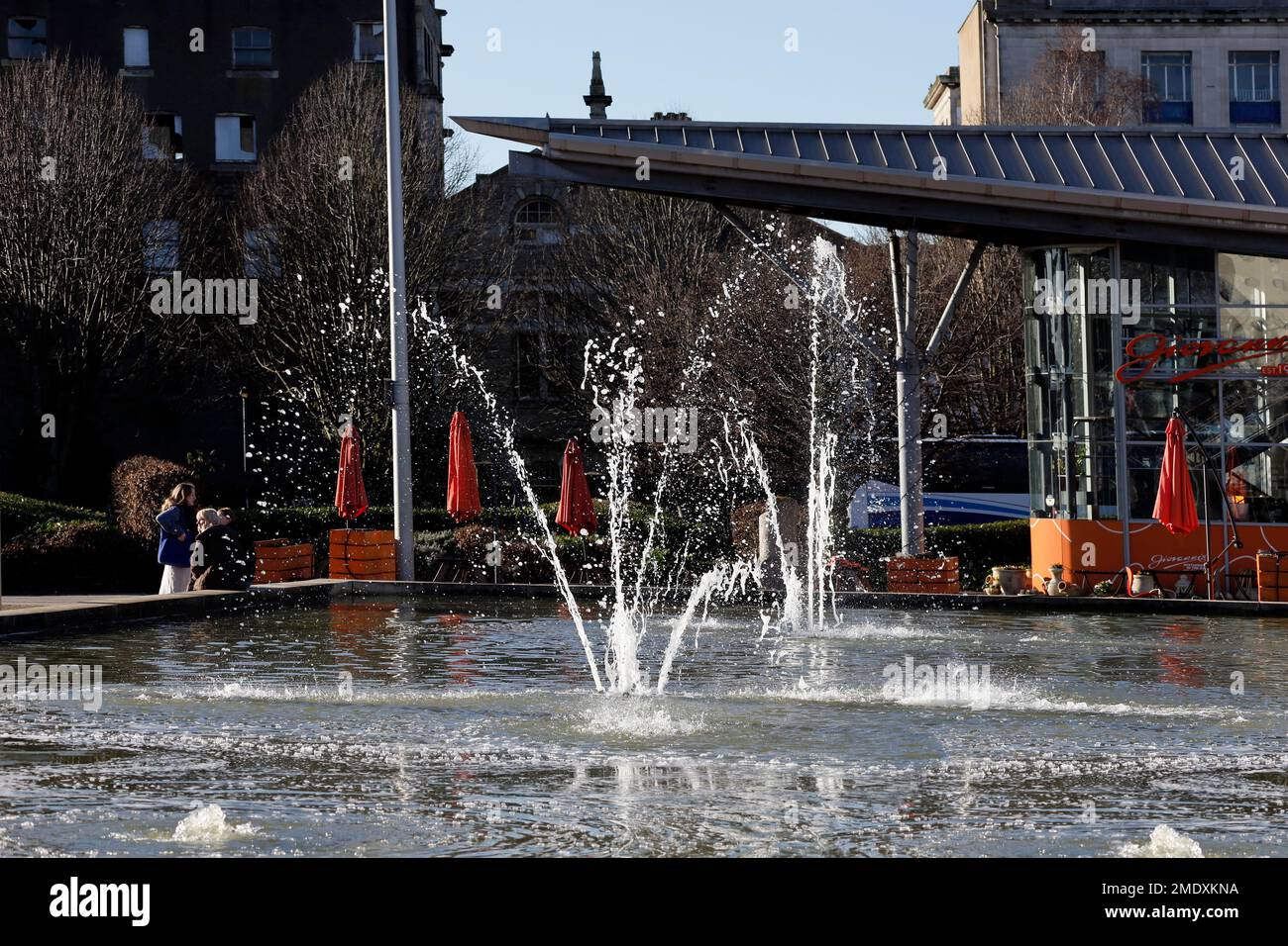 Fountain and pond water feature, Cardiff Bay taken January 2023 Stock ...