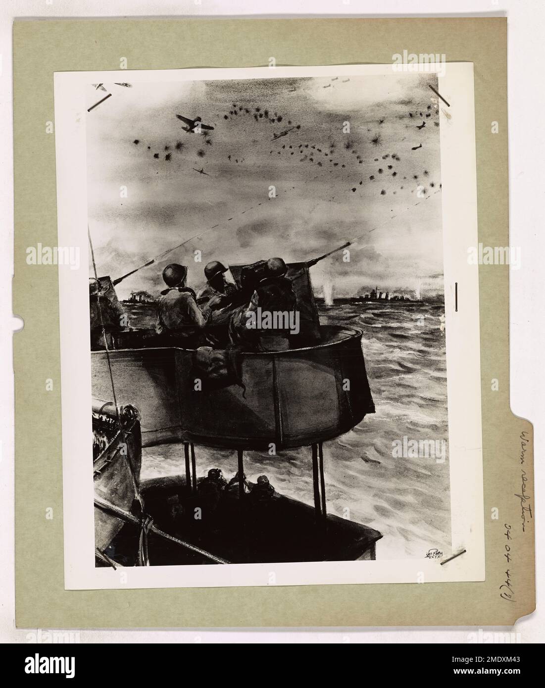Coast Guard gunners aboard an assault transport engage Japanese bombers ...