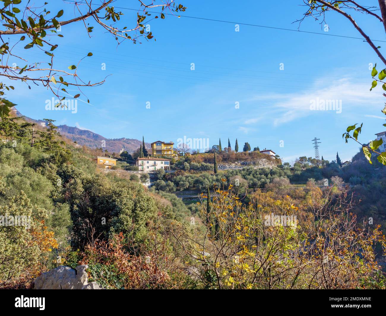 An aerial view of the cottage houses on the green hillside Stock Photo ...