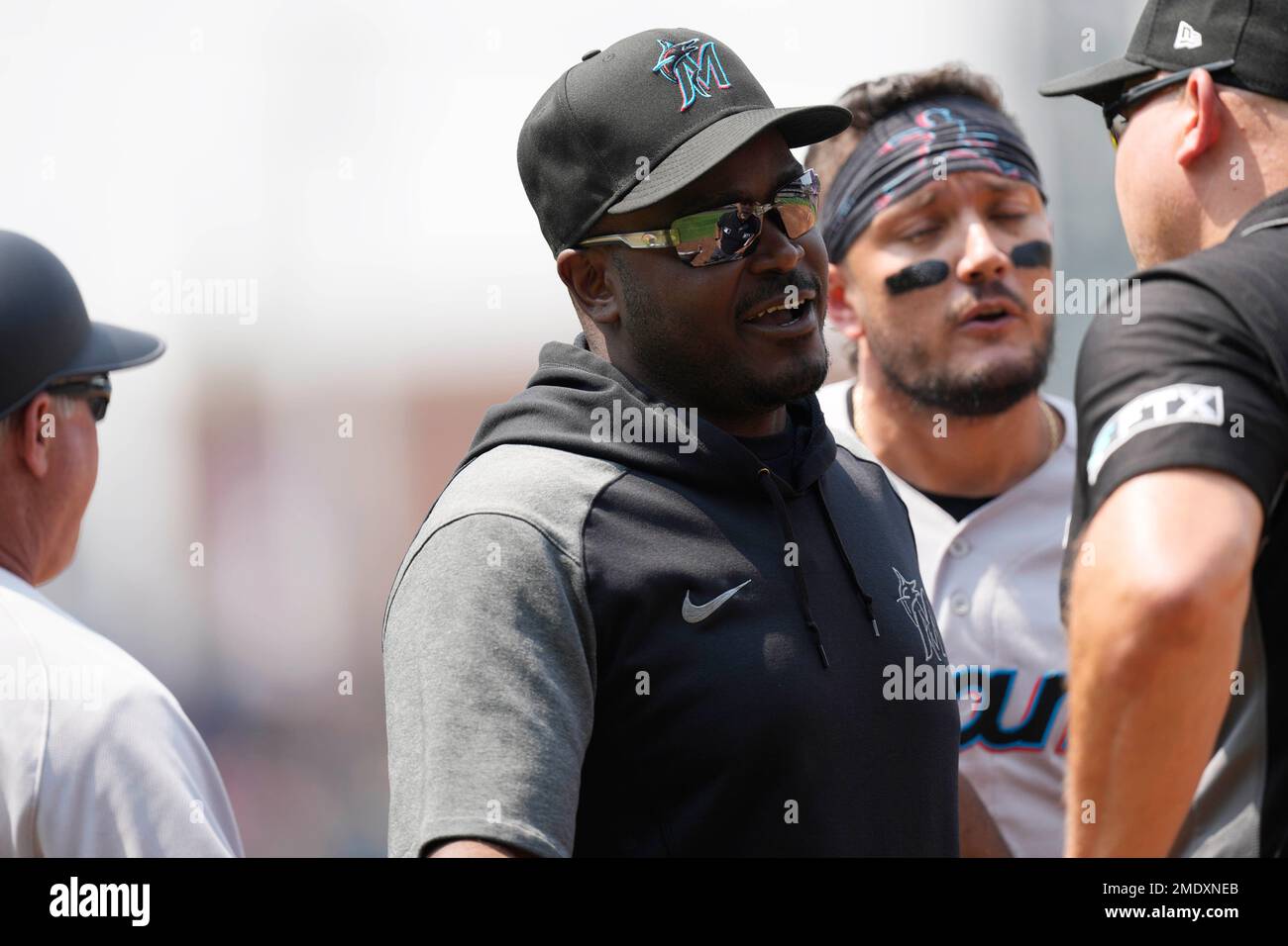 Miami Marlins bench coach James Rowson (82) in the third inning of a ...