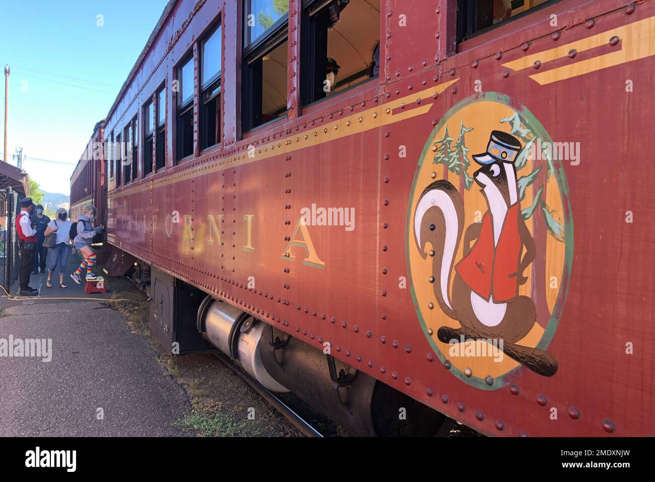 People board the Skunk Train in Willits, Calif., Wednesday, Aug. 4 ...