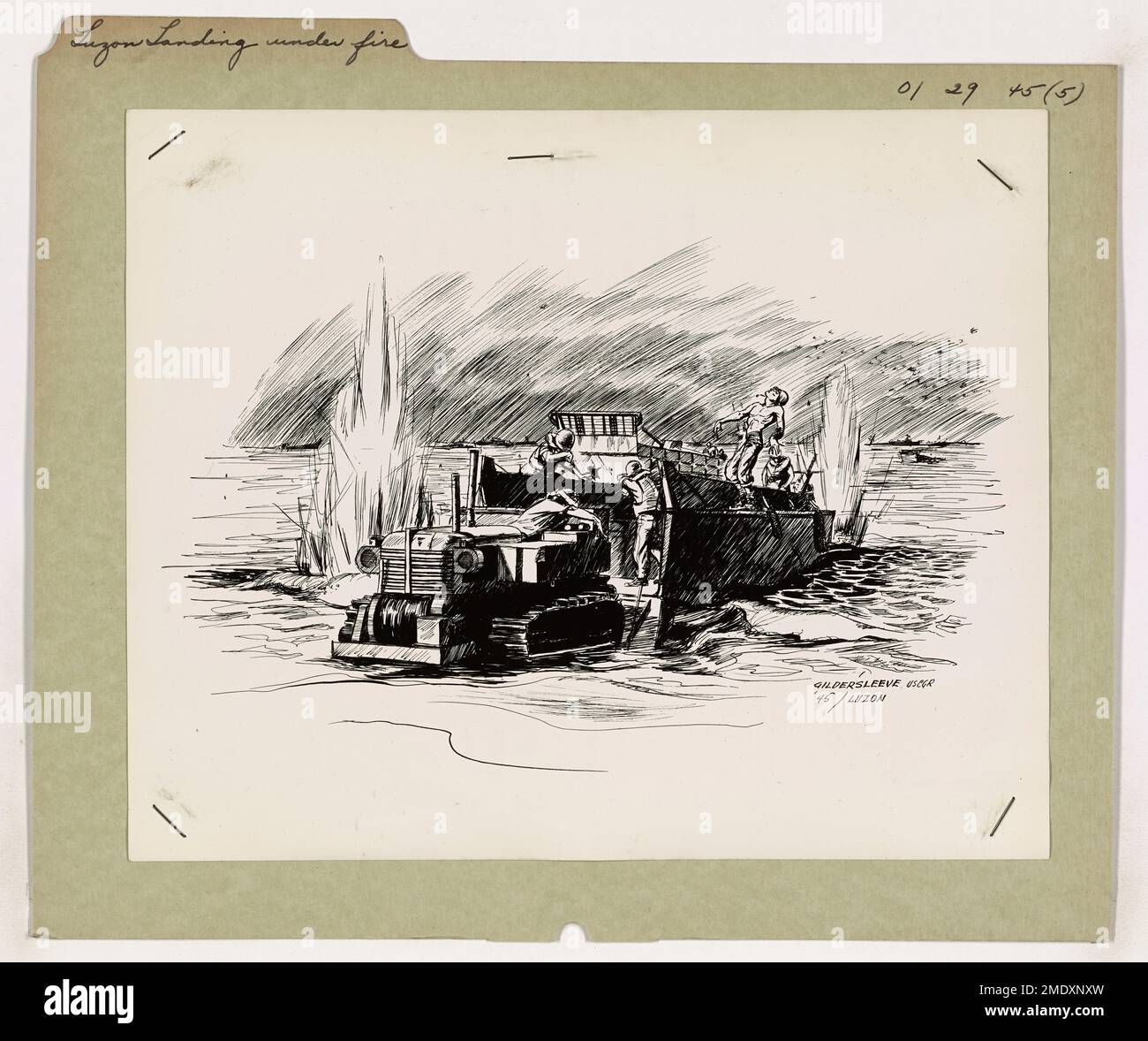 Luzon Landing Under Mortar Fire. This image depicts artwork of a Coast ...