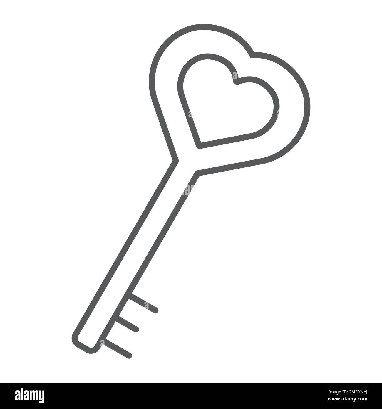 Love key thin line icon, love and lock, heart key sign, vector graphics ...