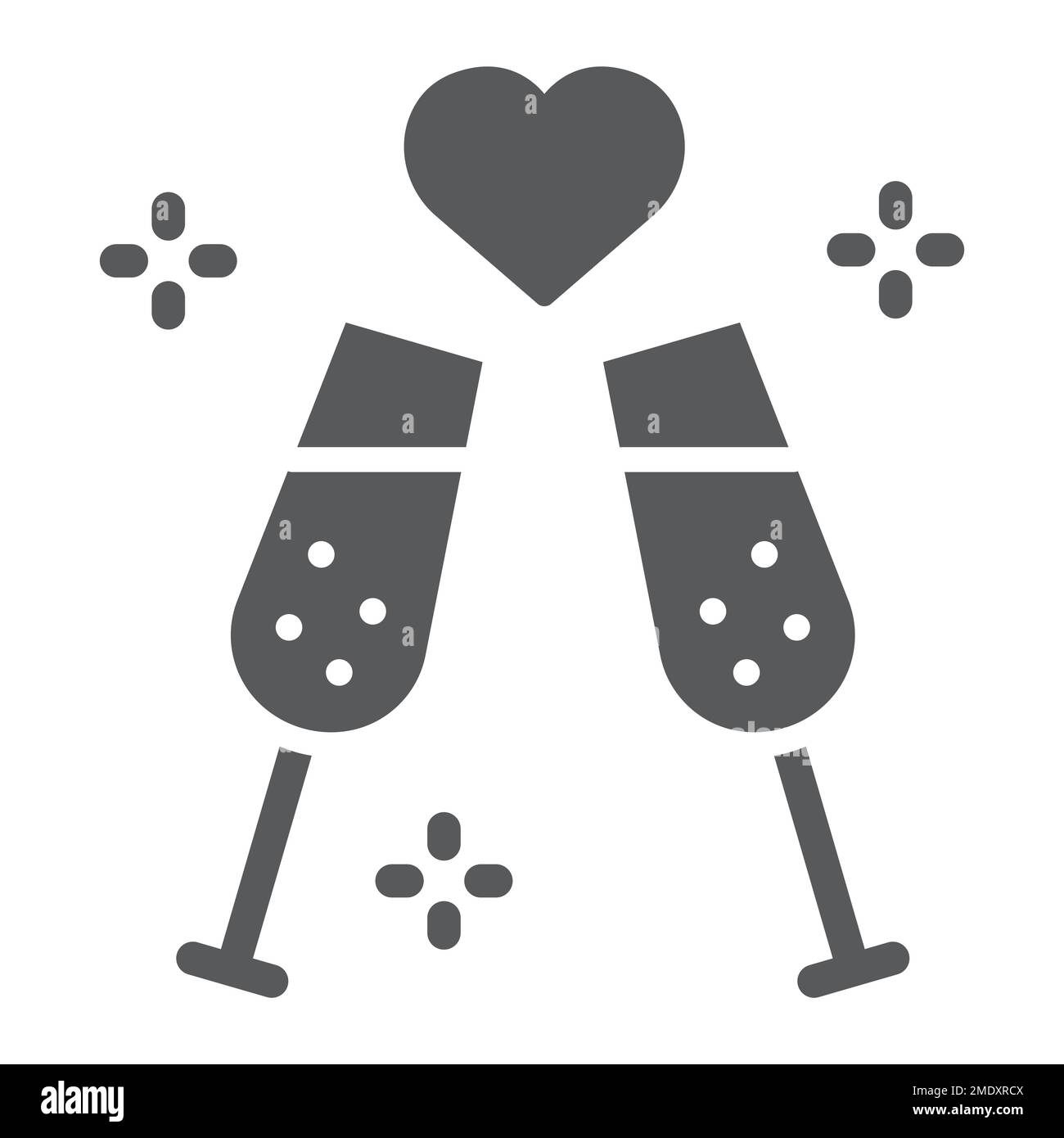 Champagne glasses glyph icon, celebrating and toast, sparkling goblets ...