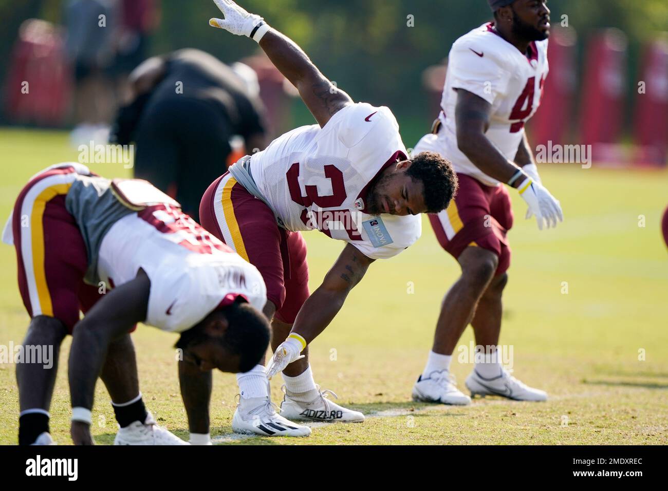 Washington Football Team running back Jaret Patterson (35) stretches ...