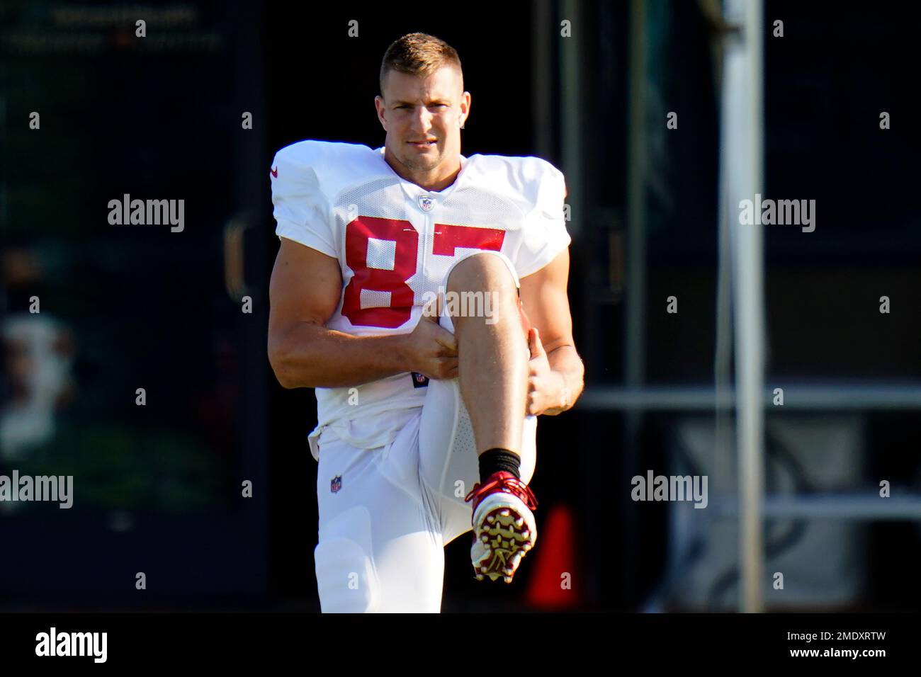 Tampa Bay Buccaneers tight end Rob Gronkowski (87) stretches during an ...