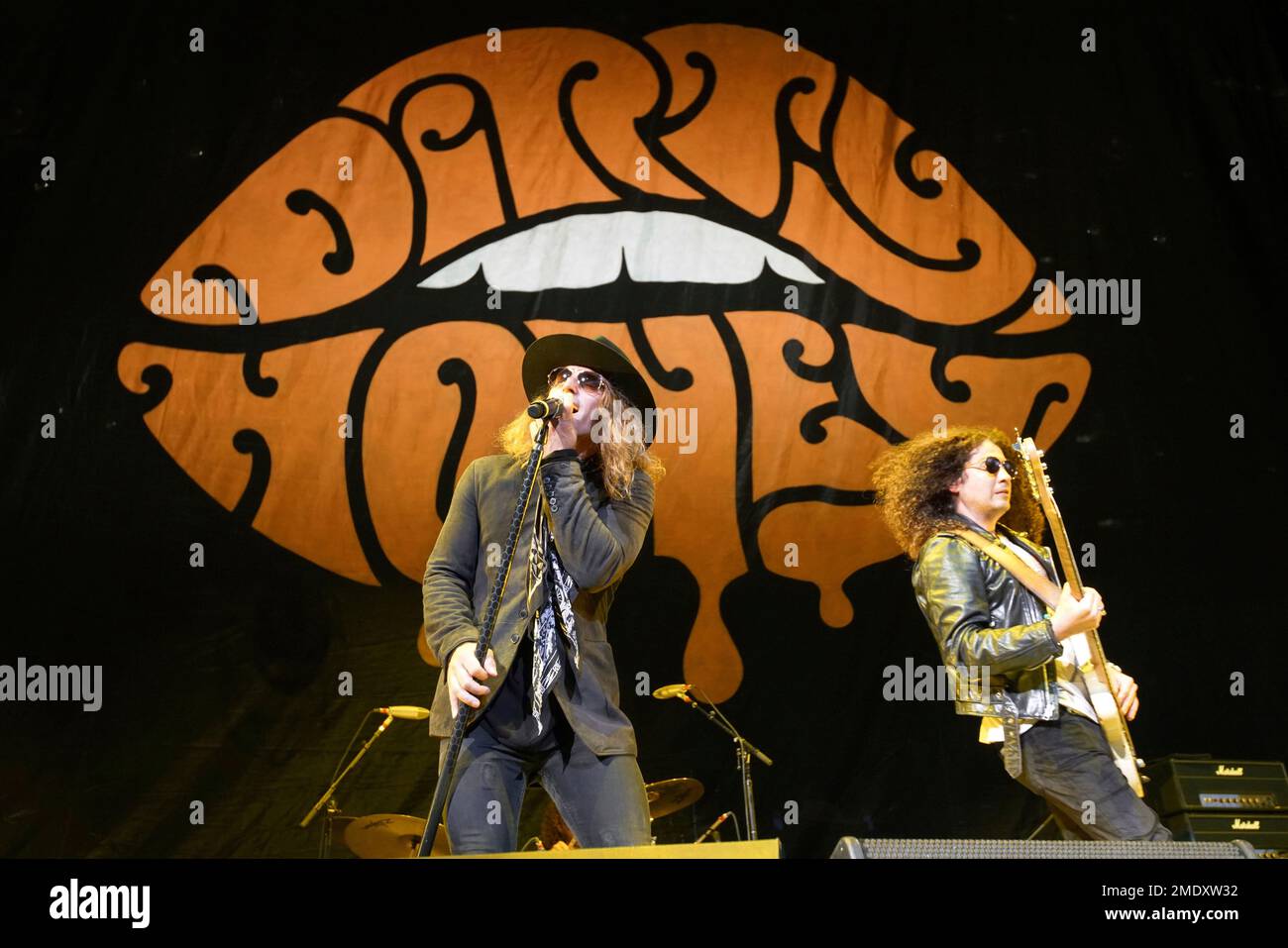 Marc Labelle, left, and Justin Smolian, of Dirty Honey, performs an ...