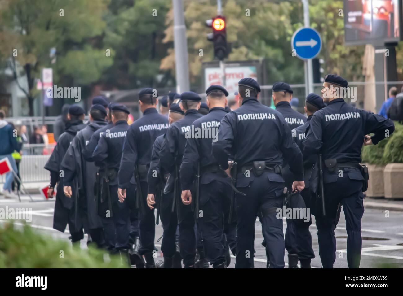 Police forces and members of special forces of riot police in uniforms ...