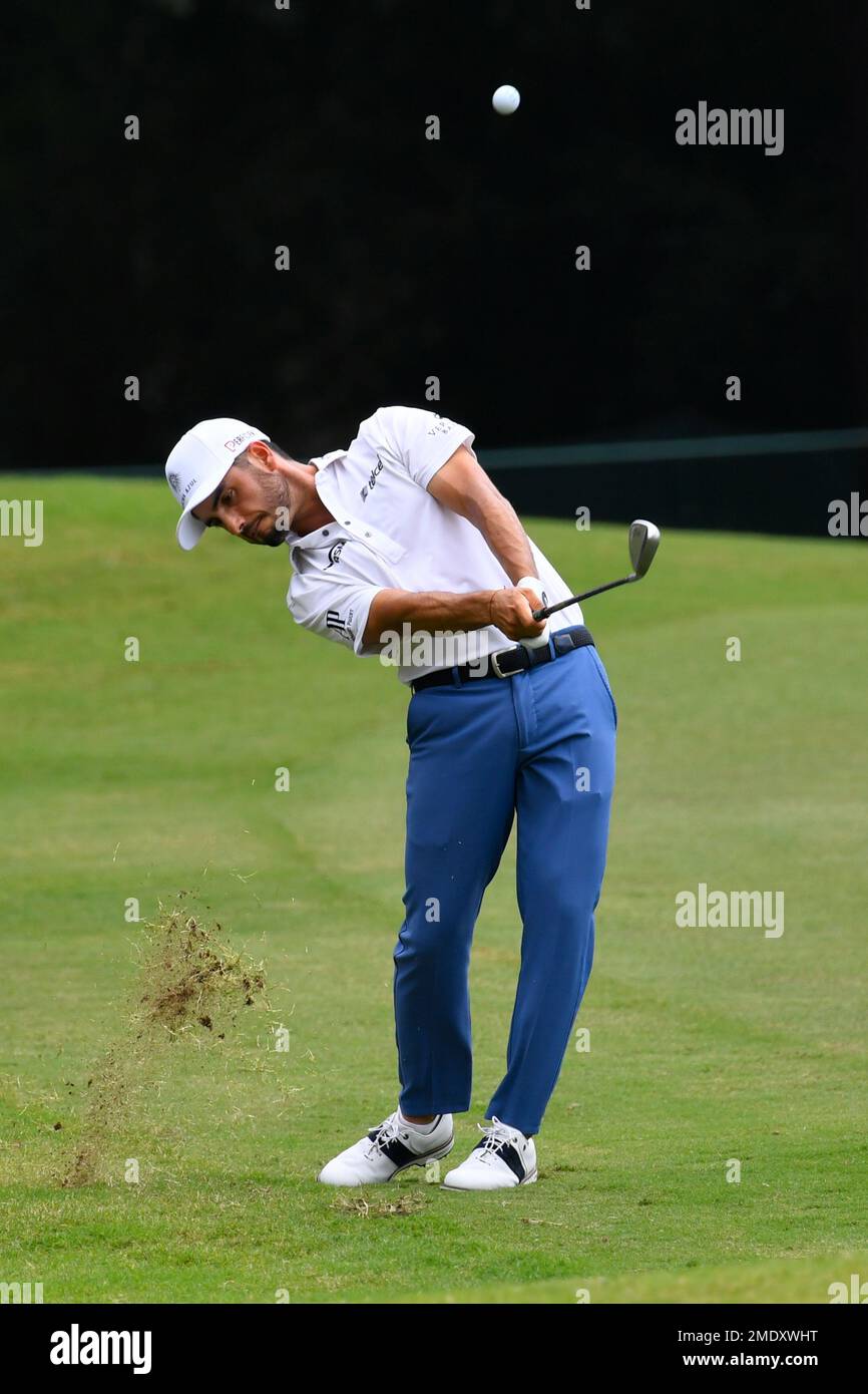 Abraham Ancer hits during the final round in the World Golf ...