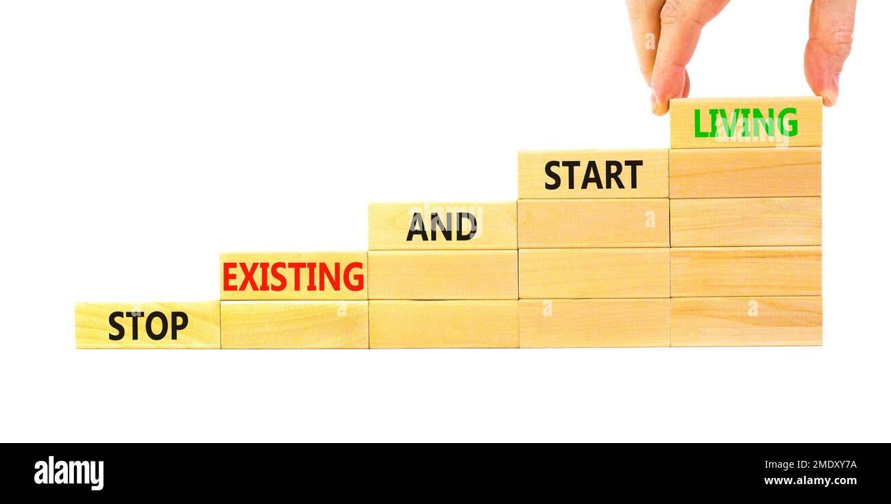Stop existing start living symbol. Concept words Stop existing and ...