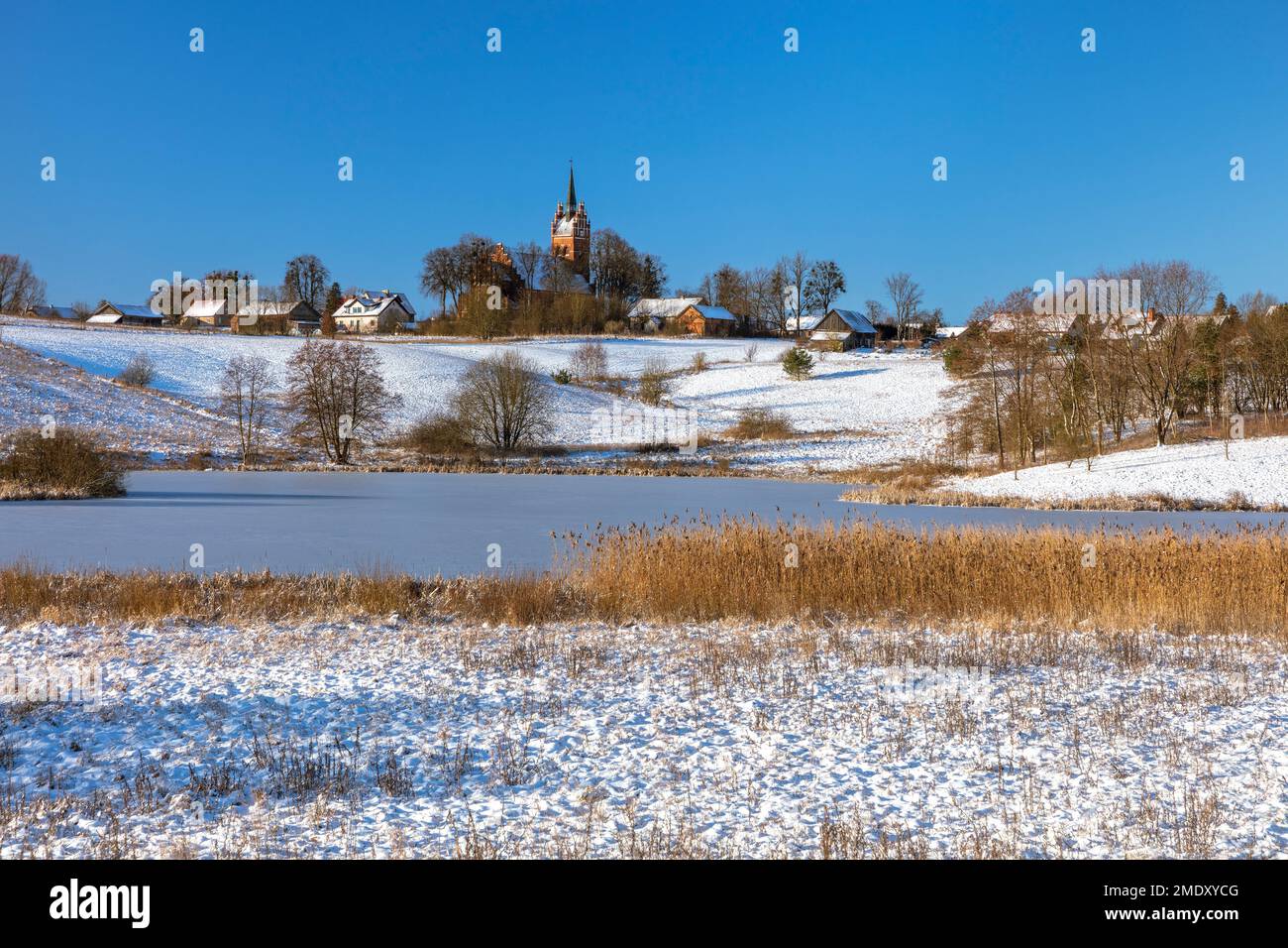 The Warmian village of Setal in a winter landscape, Poland Stock Photo ...
