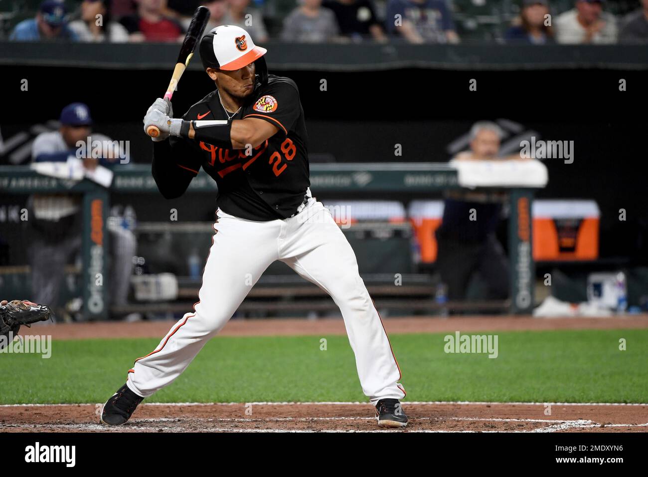 Baltimore Orioles' Pedro Severino bats against the Tampa Bay Rays ...