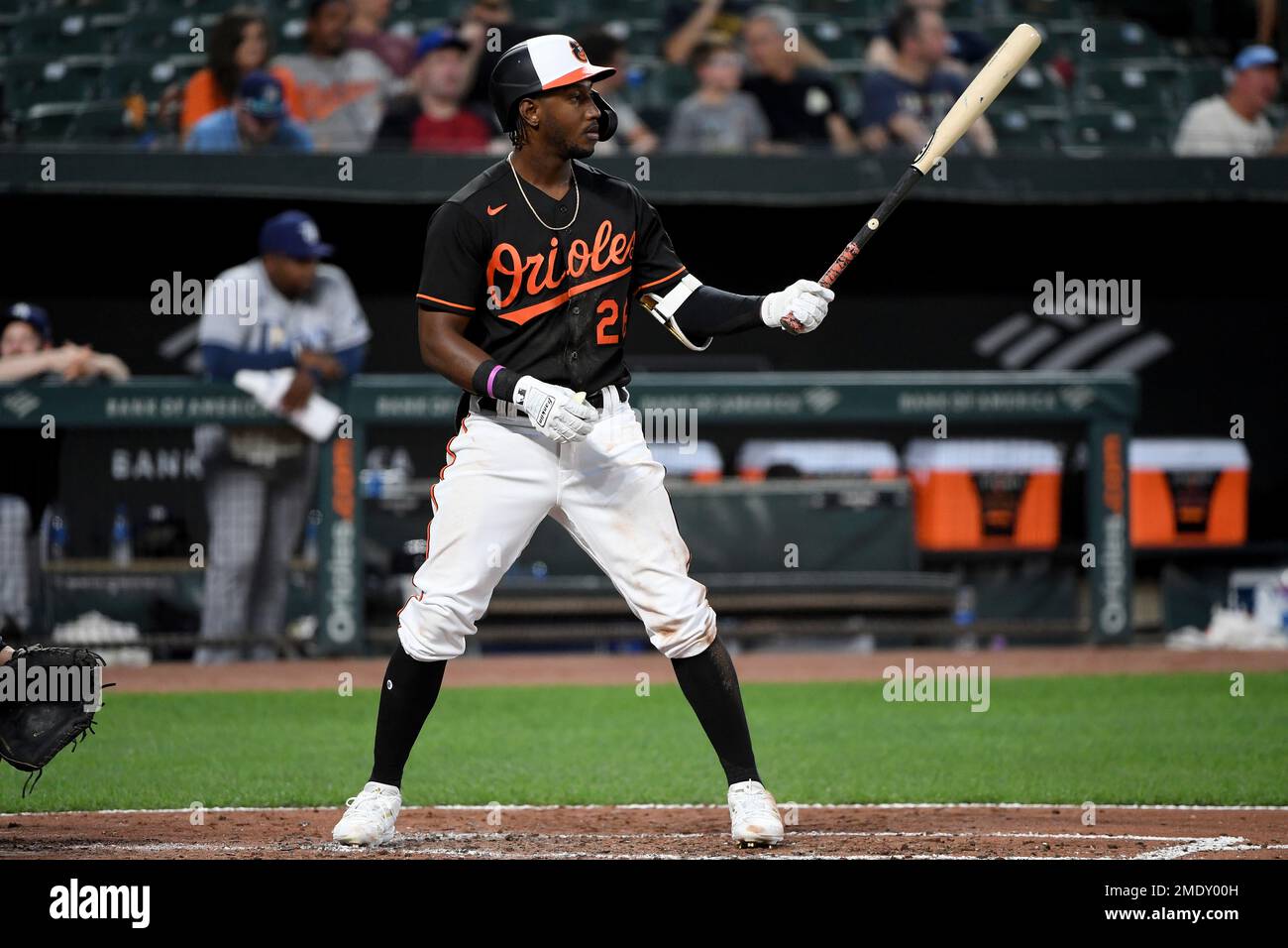 Baltimore Orioles' Jorge Mateo bats against the Tampa Bay Rays during a ...