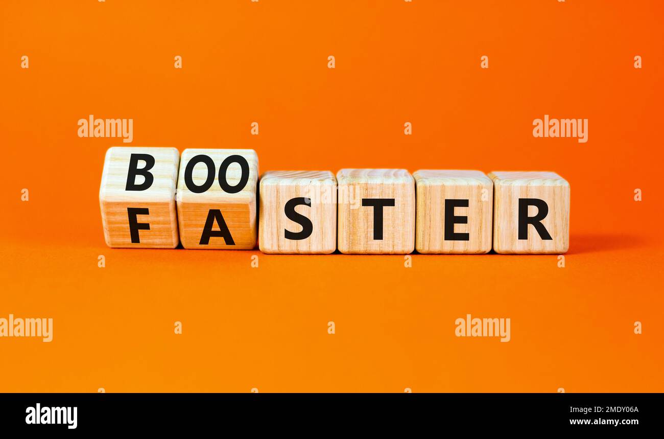 Booster and faster symbol. Concept word Booster Faster on wooden cubes ...