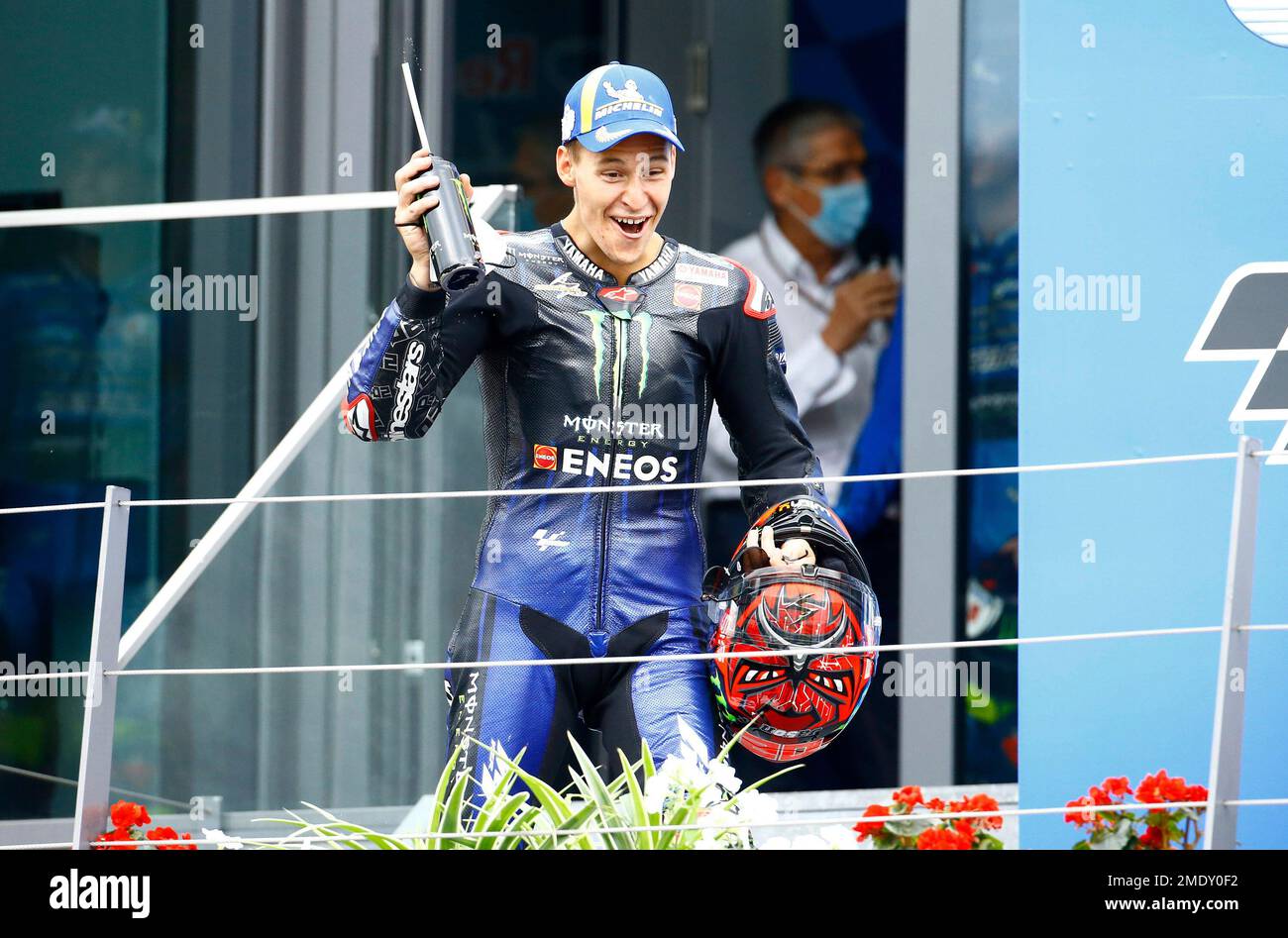 Yamaha rider Fabio Quartararo of France celebrates after third place ...