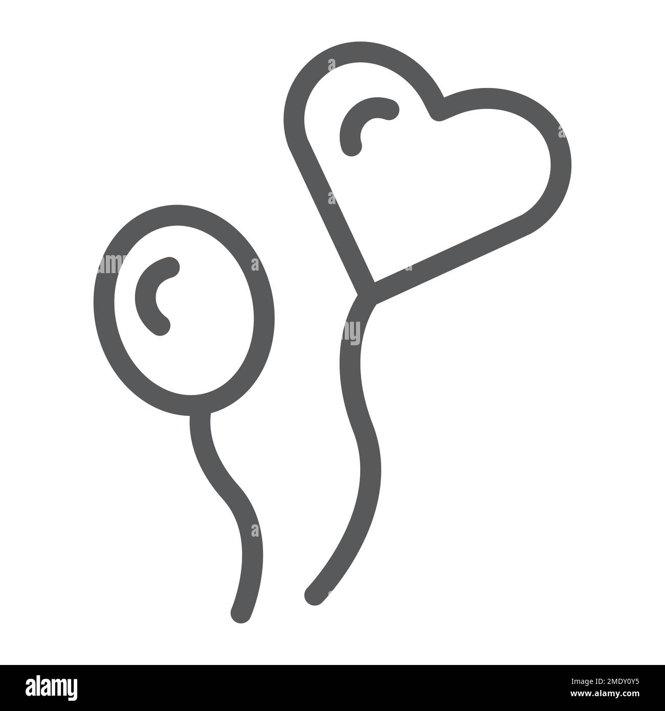 Party balloons line icon, romance and love, heart balloon sign, vector ...