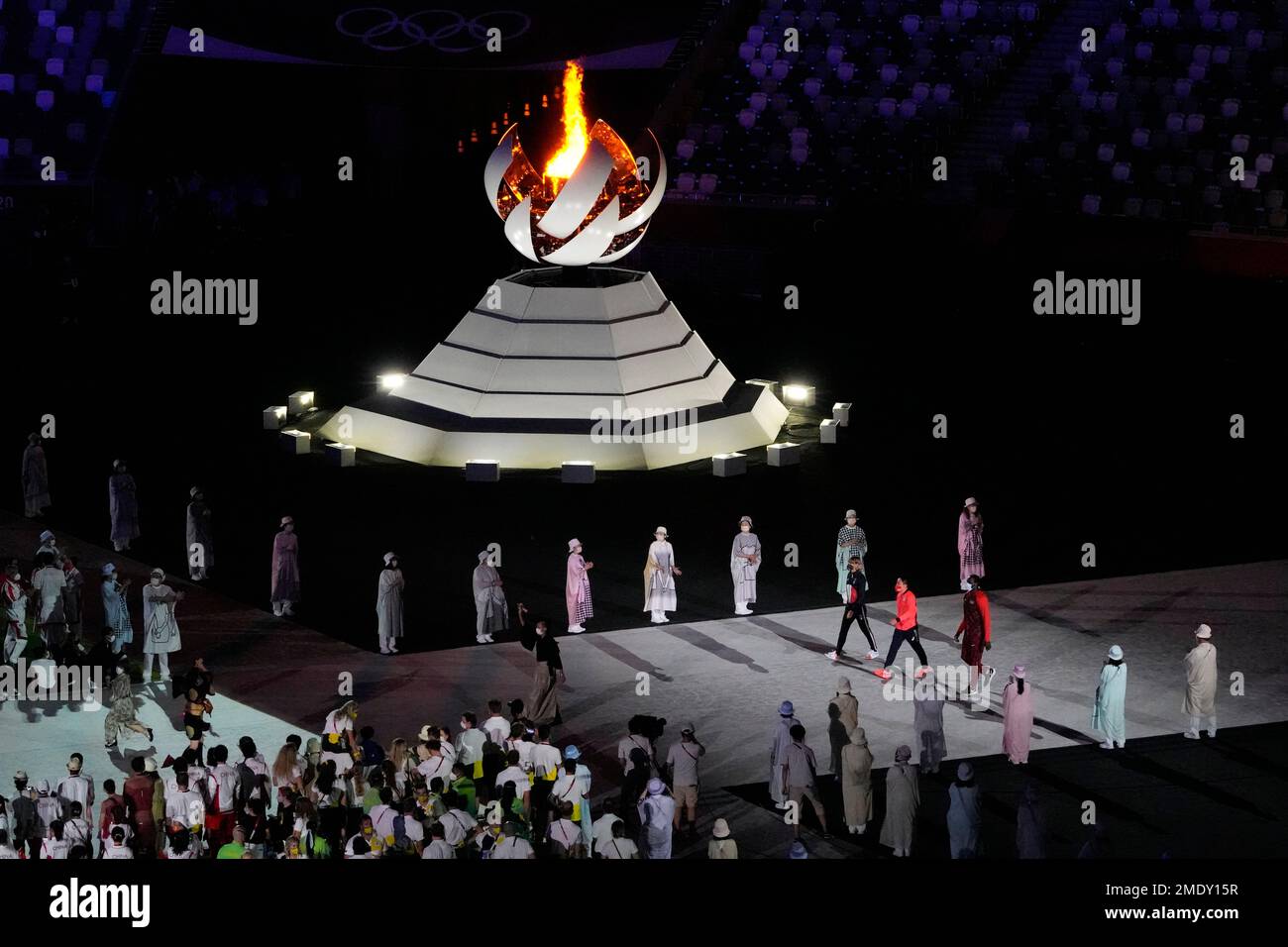 The Olympic flame burns during the closing ceremony in the Olympic ...